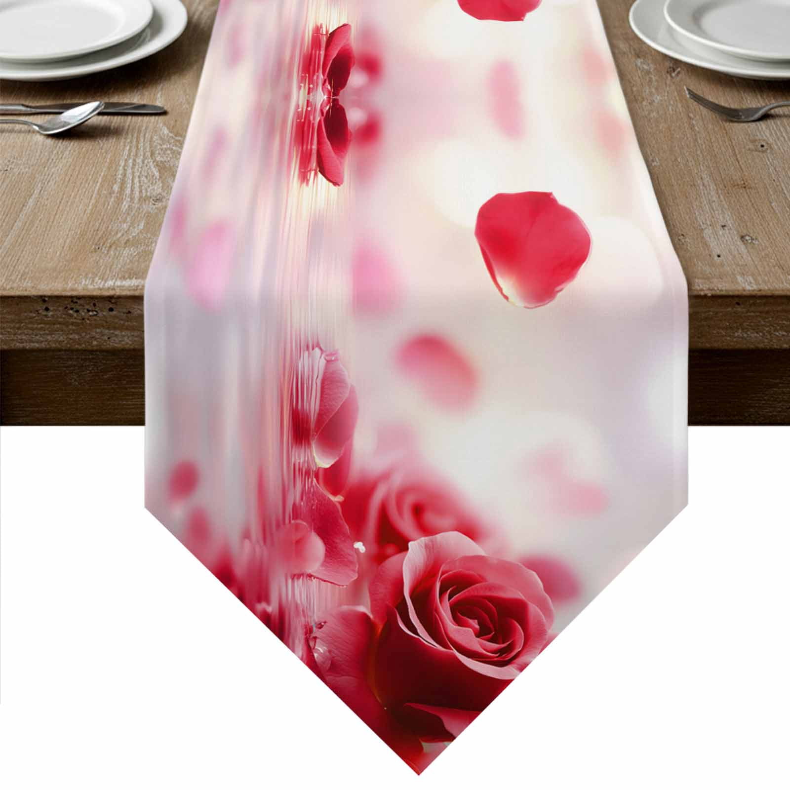 Red Rose Fantasy Table Runner Linen Burlap Table Runner 72 Inches Long ...