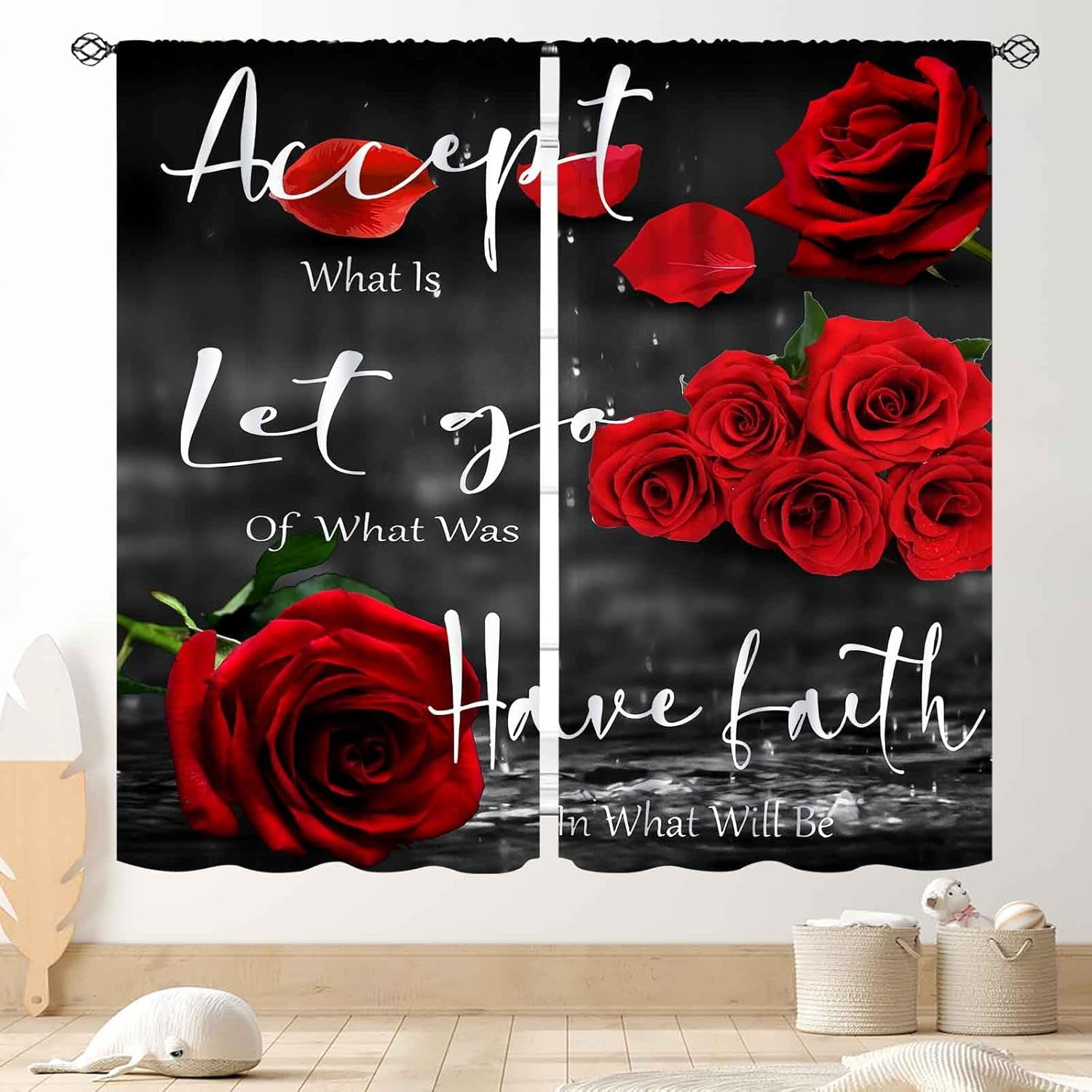 Red Rose Floral Curtains, Romantic Inspirational Quotes Valentine ...