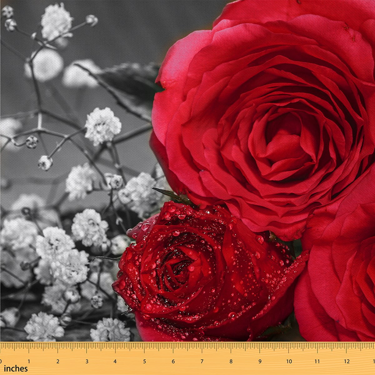 Red Rose Floral Fabric by the Yard, 3D Printed Blossom Flowers ...