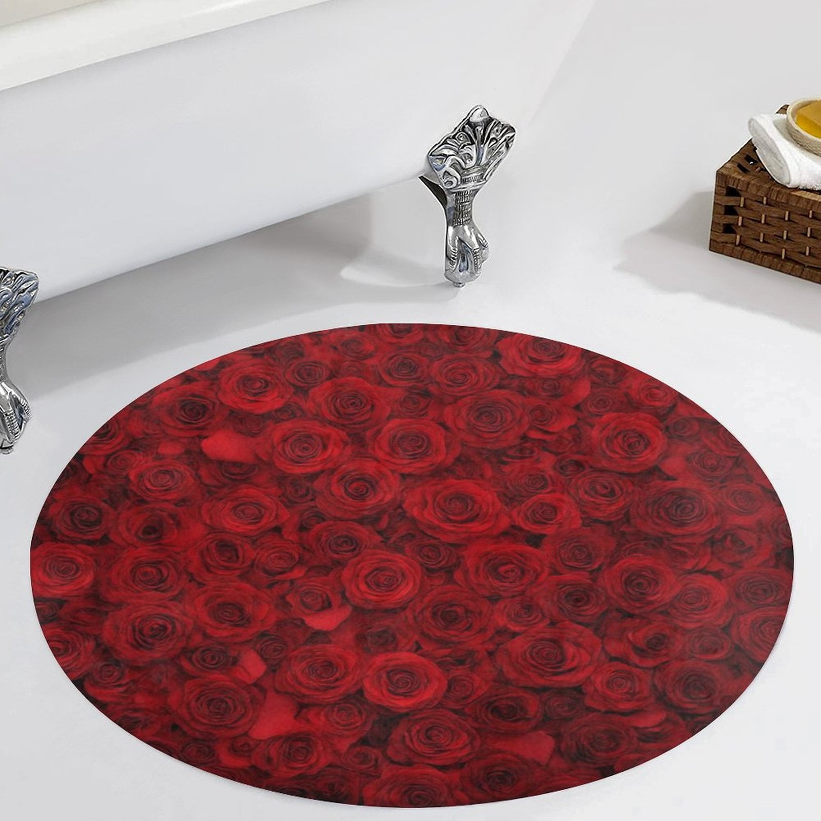 Red Rose Floral Wall Mother's Day-2 Round Area Carpets Living Room Room ...