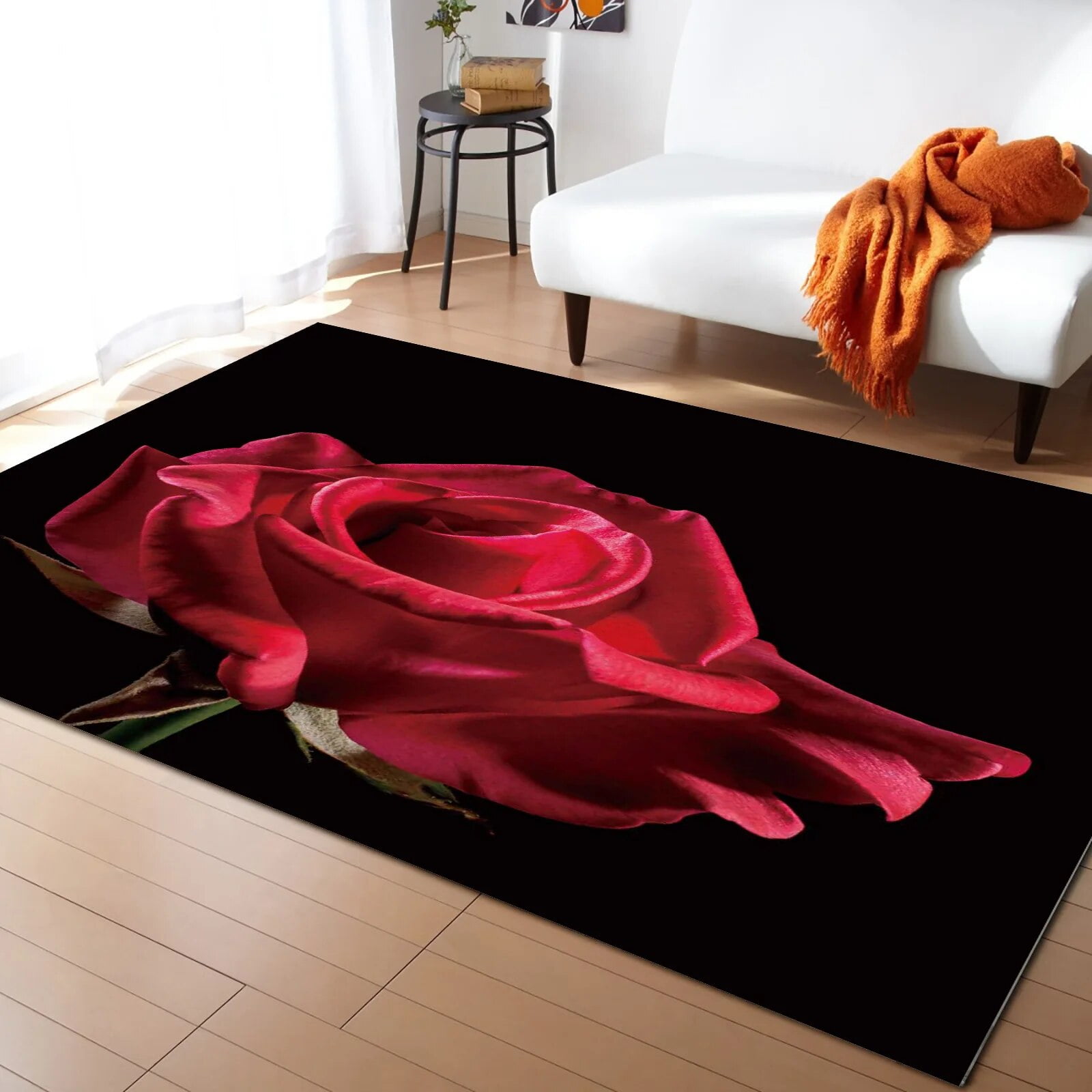 Red Rose Flower Black Carpet Living Room Large Area Rugs Bedroom Carpet ...