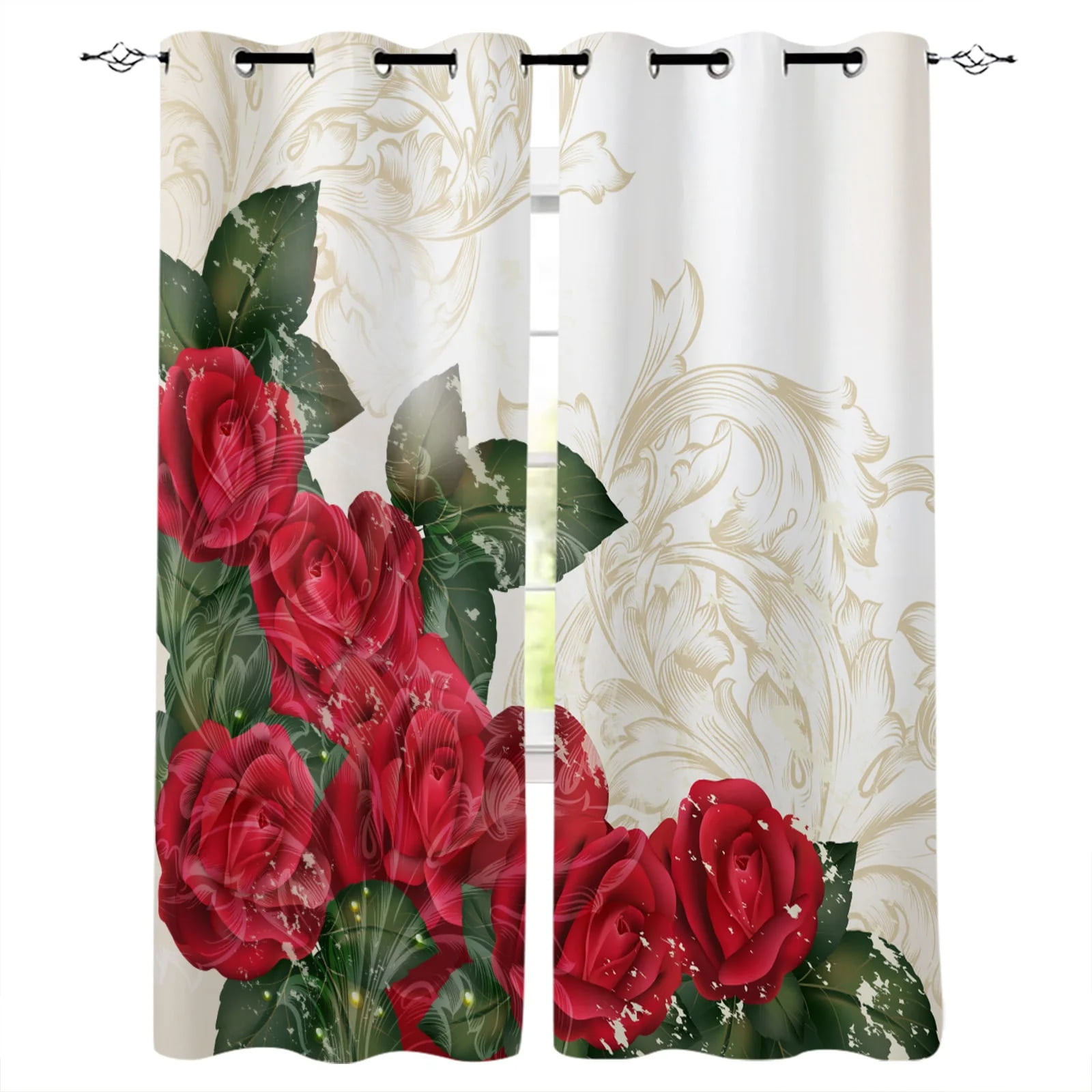 Red Rose Flower Black Curtains For Living Room Bedroom Window Treatment Blinds Finished Drapes ...