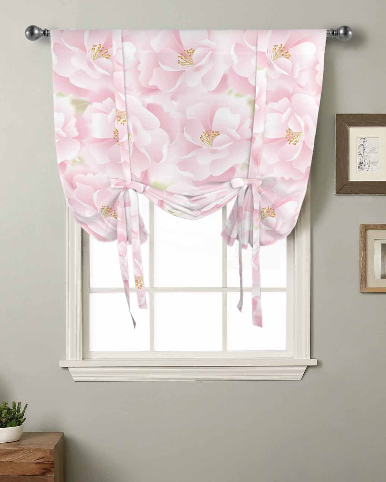 Red Rose Flower Black Kitchen Short Window Curtain Rod Pocket Curtains ...