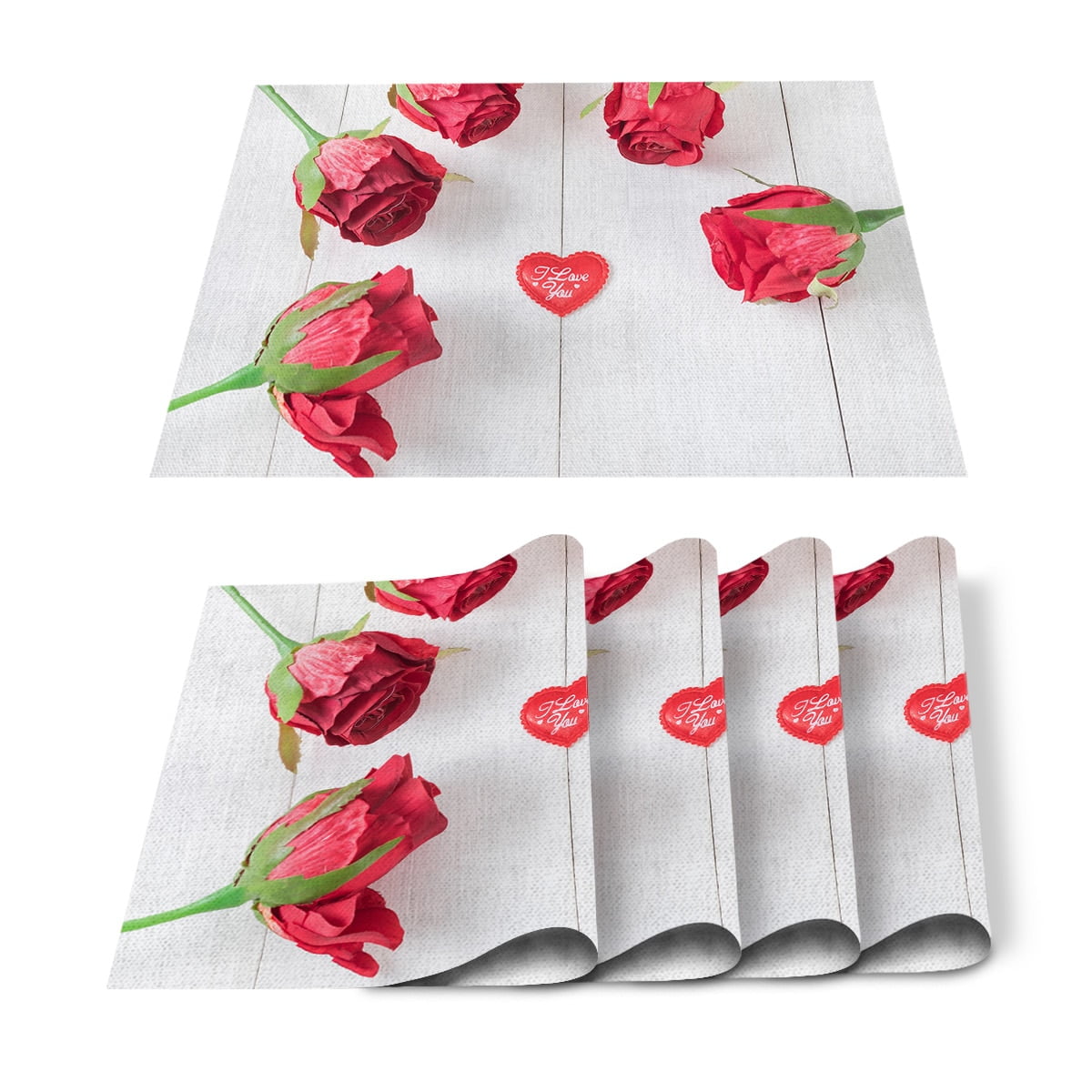 Red Rose Flower Bouquet Plant Kitchen Placemat Set Coaster Dining Table ...