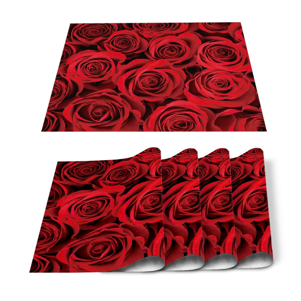 Red Rose Flower Bouquet Plant Kitchen Placemat Set Coaster Dining Table ...