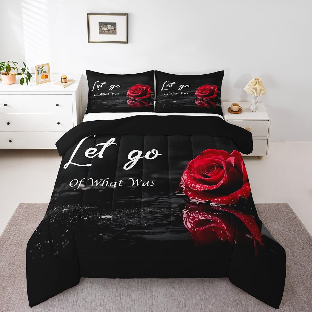 Red Rose Flower Decor Comforter Set Full, Red Roses Bedding Comforters ...