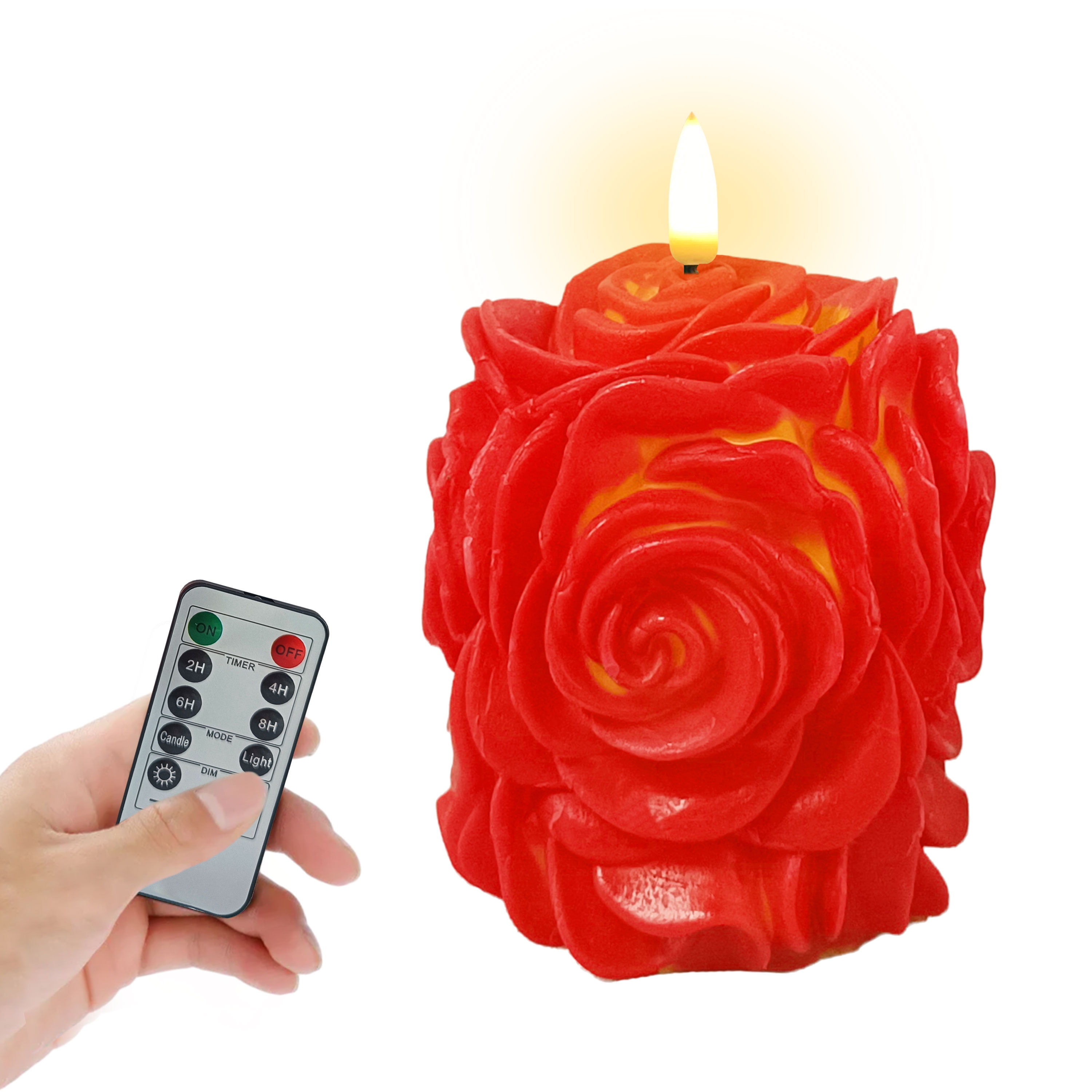 Red Rose Flower Flickering Flameless Candles, Real Wax LED Candles with ...