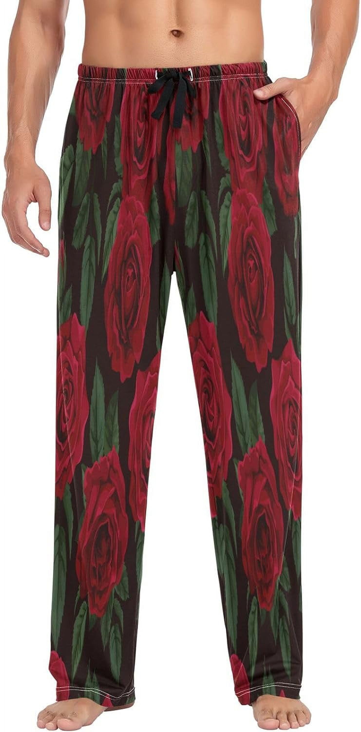 Red Rose Flower Floral Men's Pajama Pants Lightweight Sleepwear Bottom ...