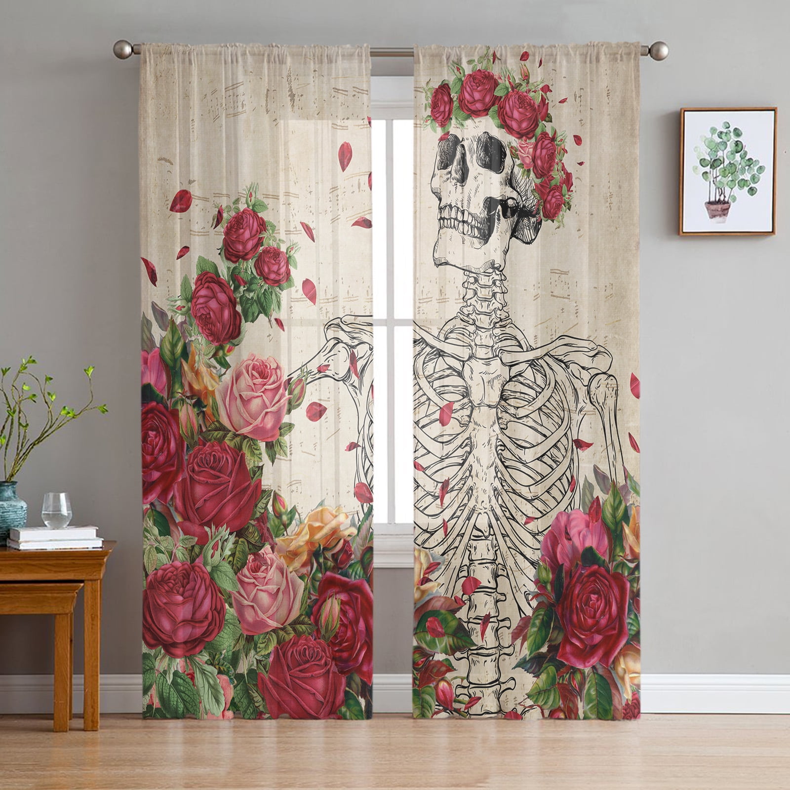 Red Rose Flower Plant Printed Curtains Drape Sheer Tulle Home ration Living Room Bedroom ...