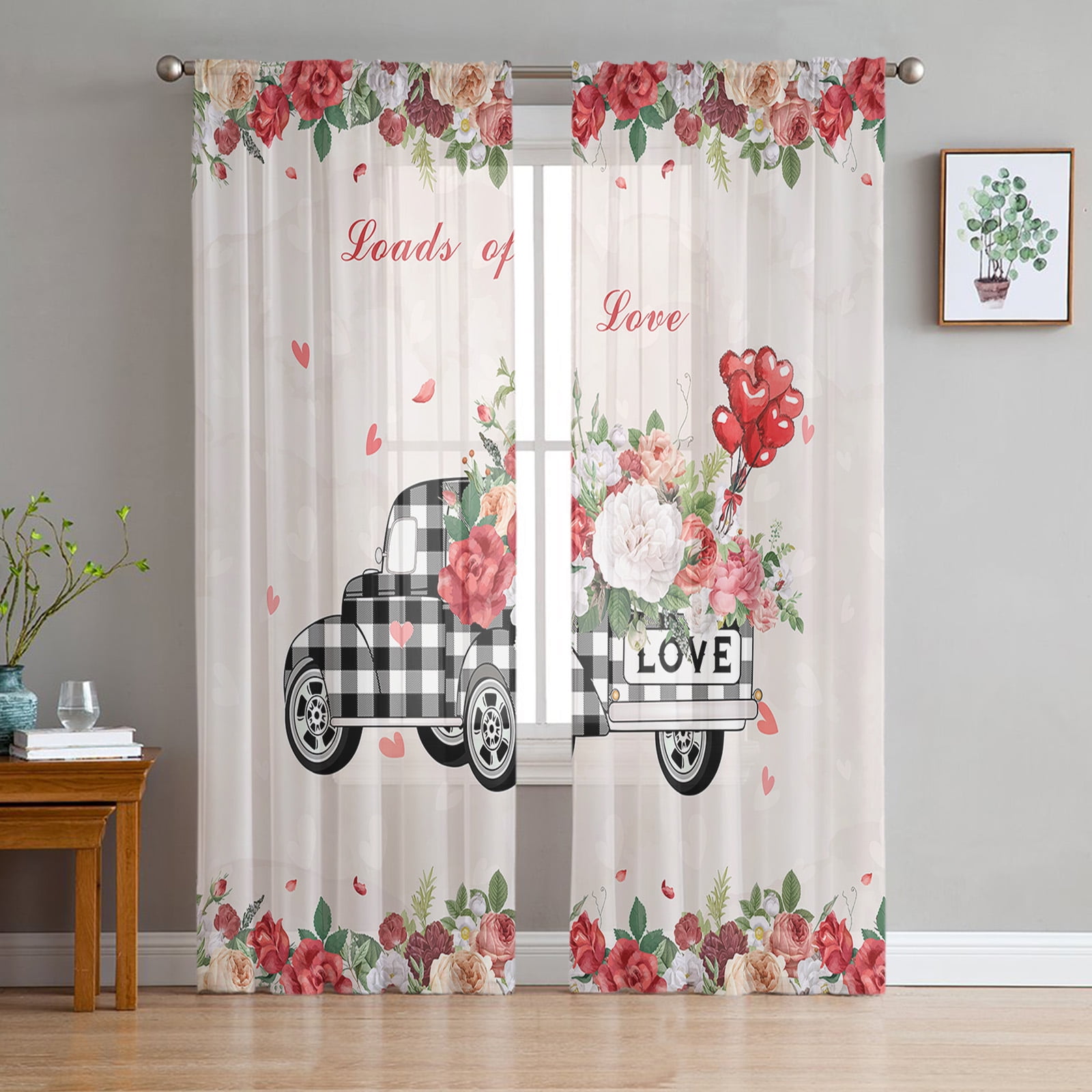 Red Rose Flower Plant Tulle Sheer Window Curtains for Living Room the Bedroom Modern Voile ...