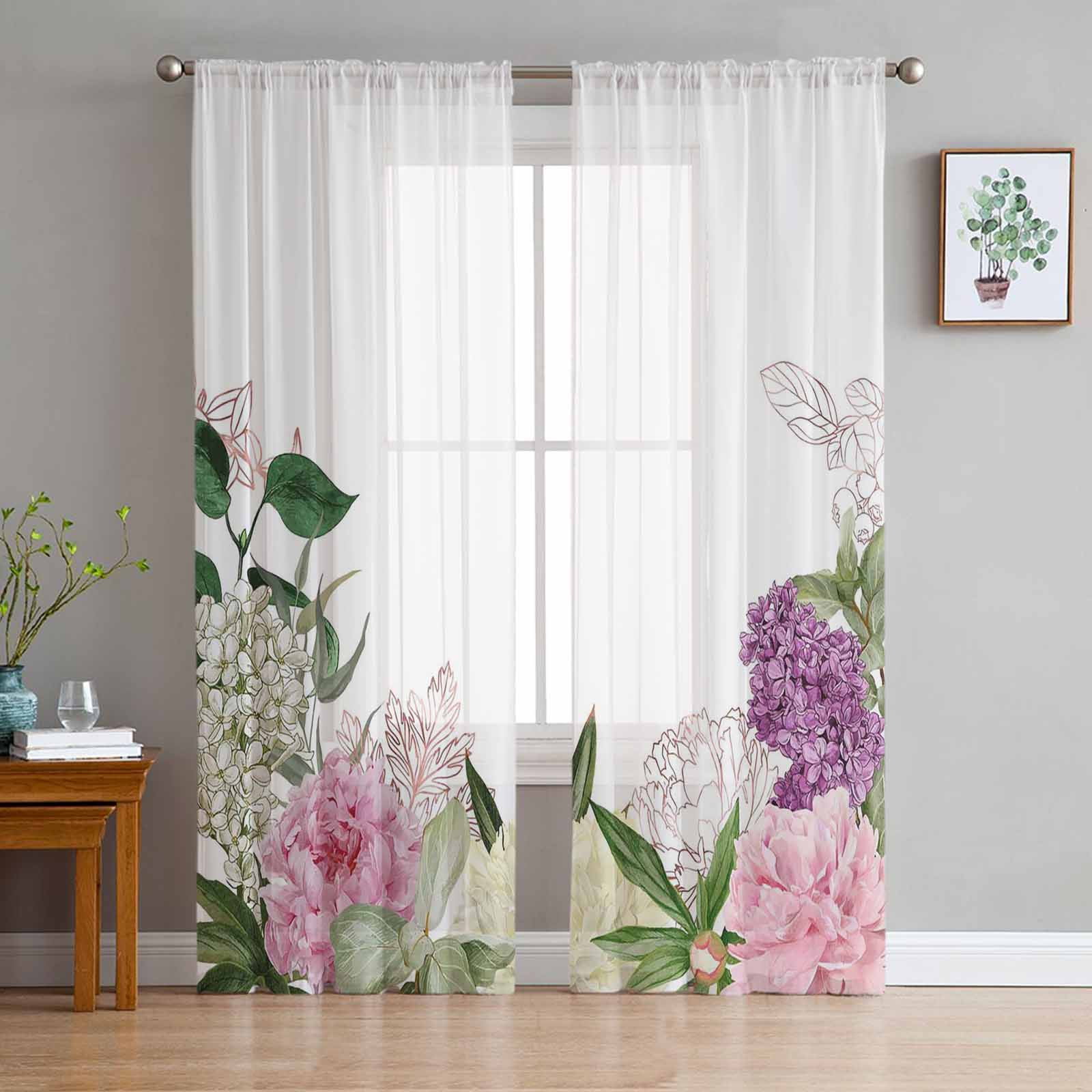 Red Rose Flower Plant Tulle Sheer Window Curtains for Living Room the ...