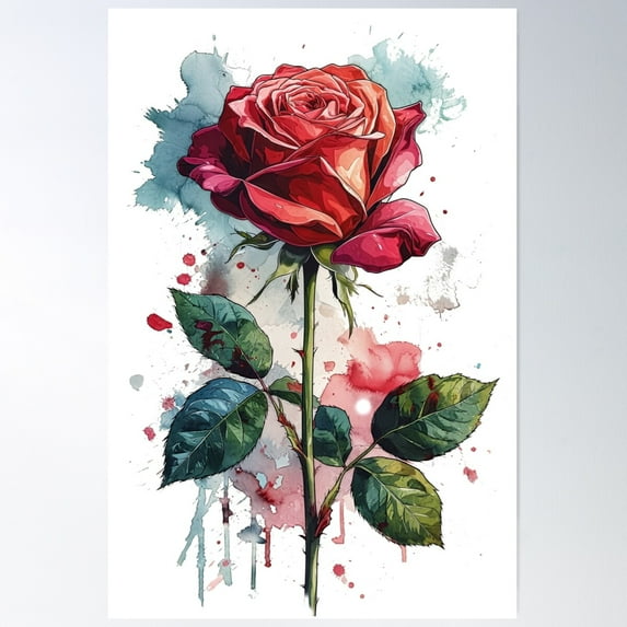 Red Rose - Flower Poster Wall Art, Modern Wall Decor For Living Room ...