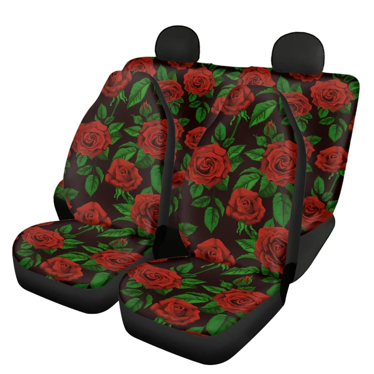 Red Rose Flower Printing Car Seat Cover Full Set for Women Front and ...
