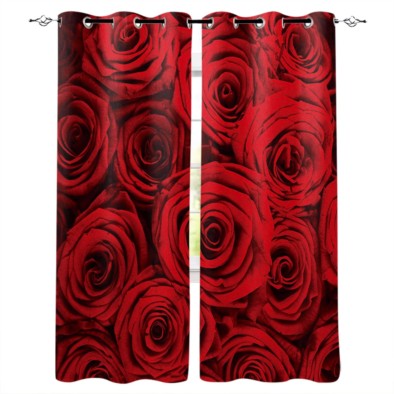 Red Rose Flower Rose Wall Curtains For Living Room Bedroom Window ...