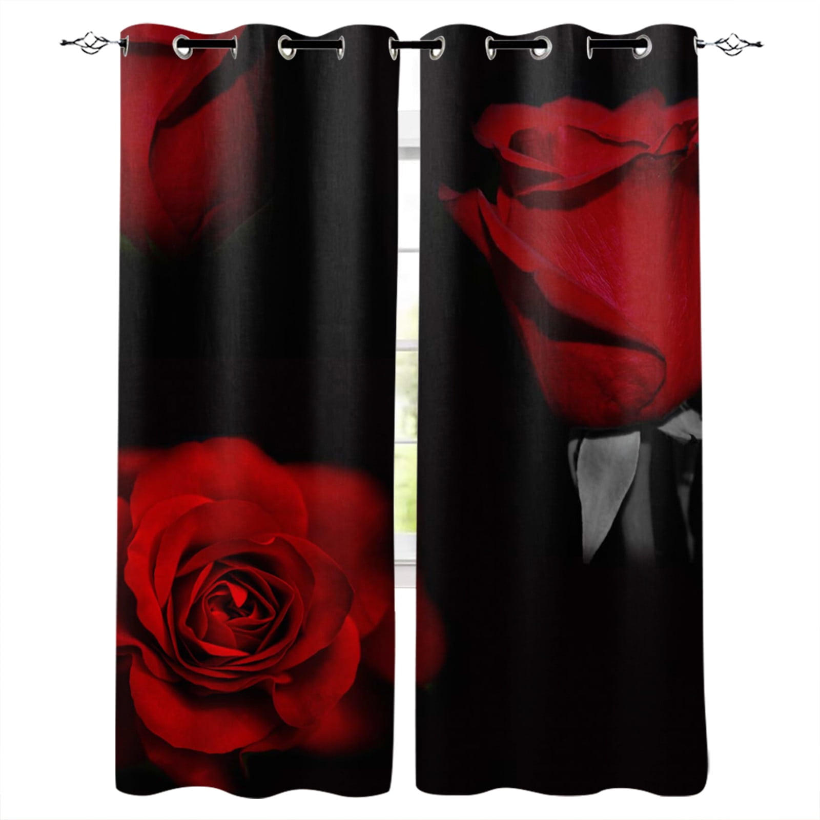 Red Rose Flower Rose Wall Curtains For Living Room Bedroom Window ...