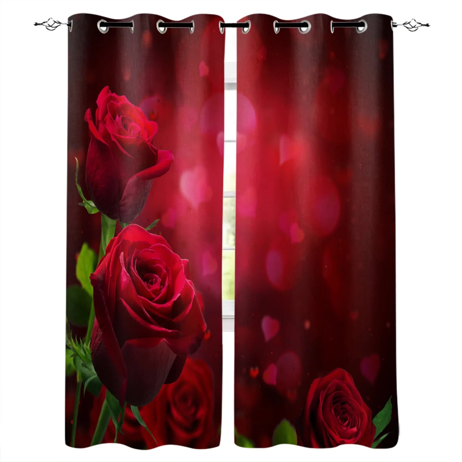 Red Rose Flower Rose Wall Curtains For Living Room Bedroom Window ...