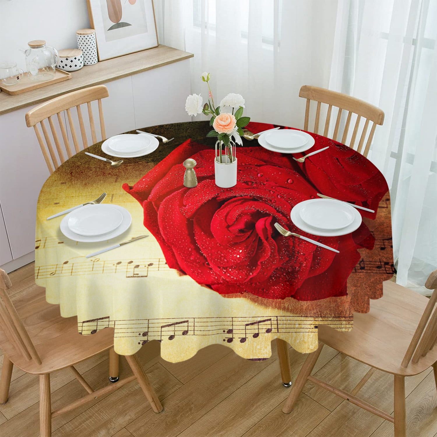Red Rose Flower Round Tablecloths for Dining Table Waterproof Table ...