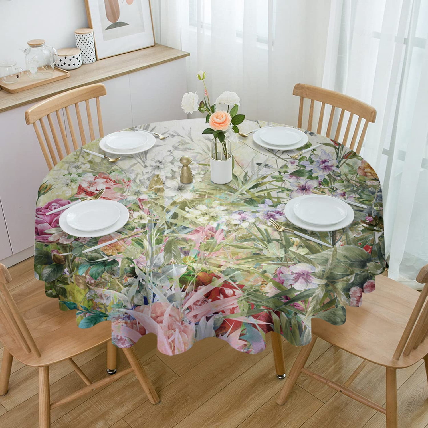 Red Rose Flower Round Tablecloths for Dining Table Waterproof Table ...