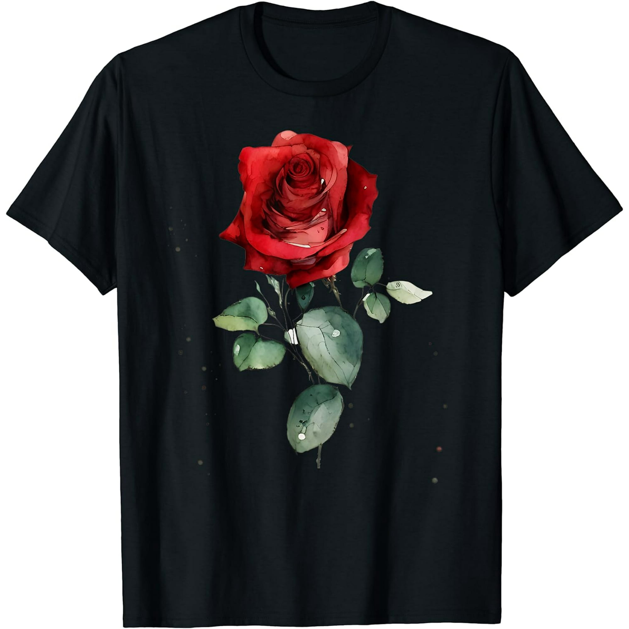 Red Rose Flower Short Sleeve Round Neck Black T-shirt Unisex - Walmart.com