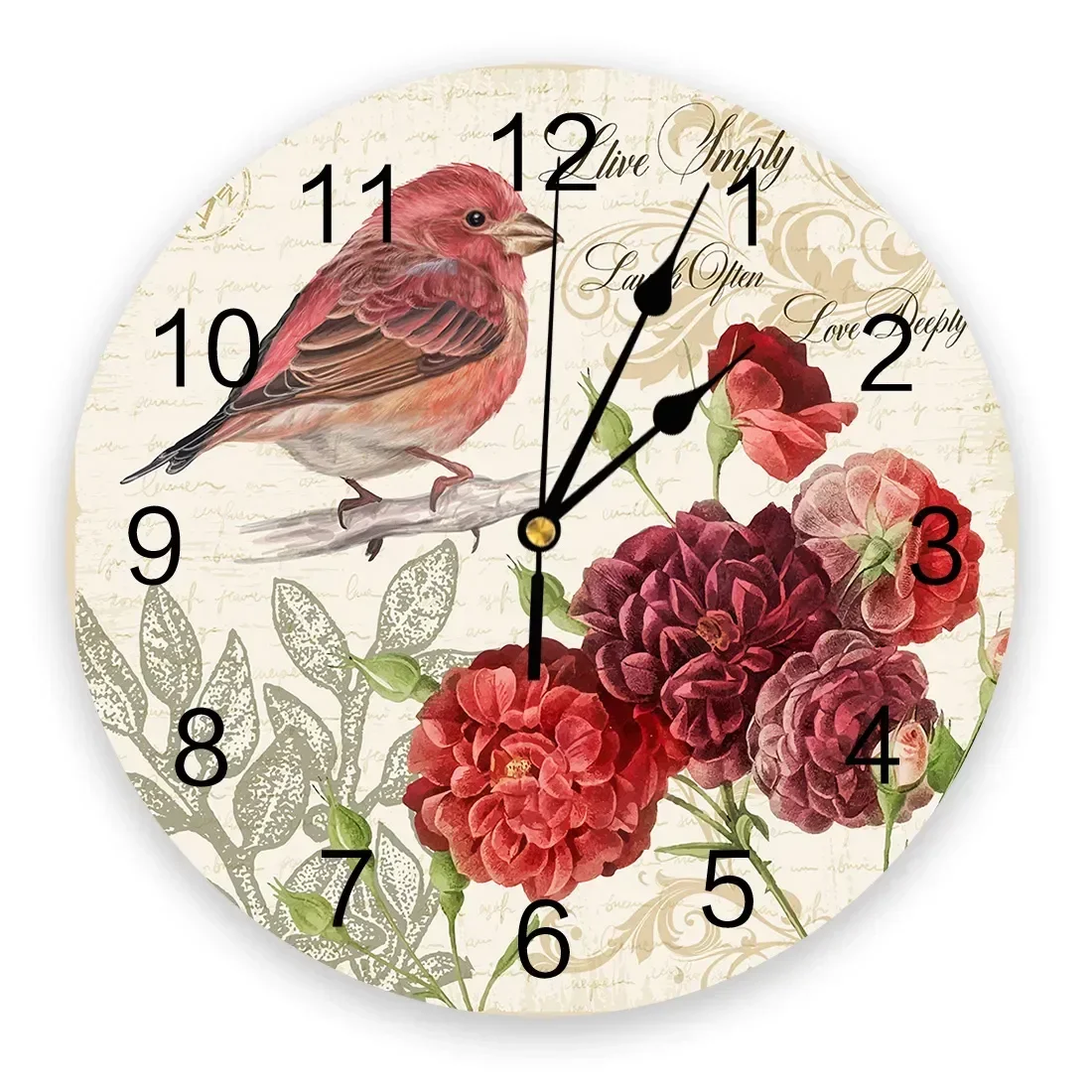 Red Rose Flower Wall Clock Kitchen Home Living Room Bedroom Decorative ...