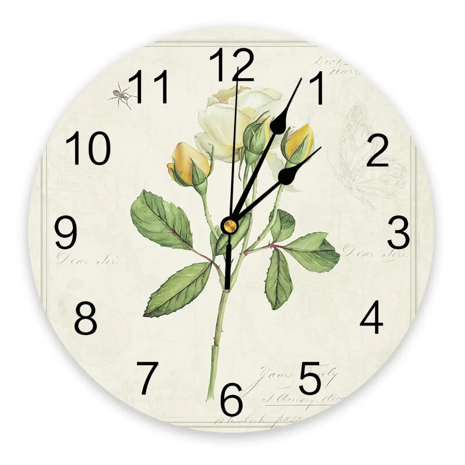 Red Rose Flower Wall Clock Kitchen Home Living Room Bedroom Decorative ...