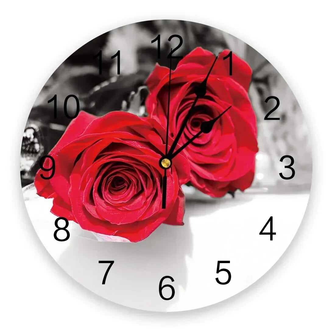 Red Rose Flower Wall Clock Kitchen Home Living Room Bedroom Decorative ...