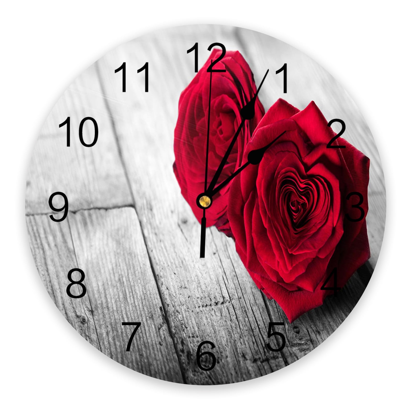 Red Rose Flower Wall Clock Kitchen Home Living Room Bedroom rative Kids ...