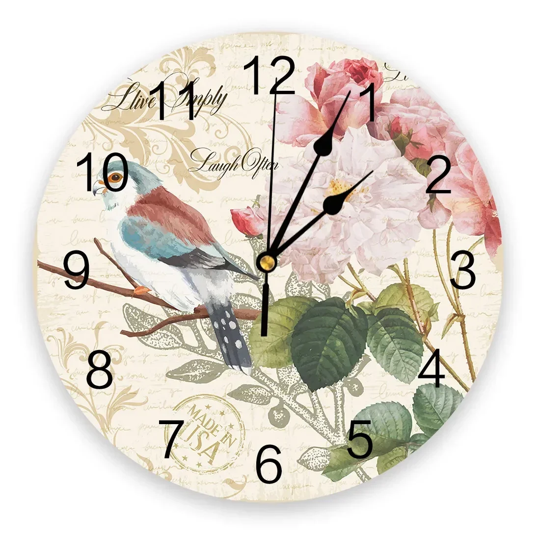 Red Rose Flower Wall Clock Kitchen Home Living Room Bedroom rative Kids ...
