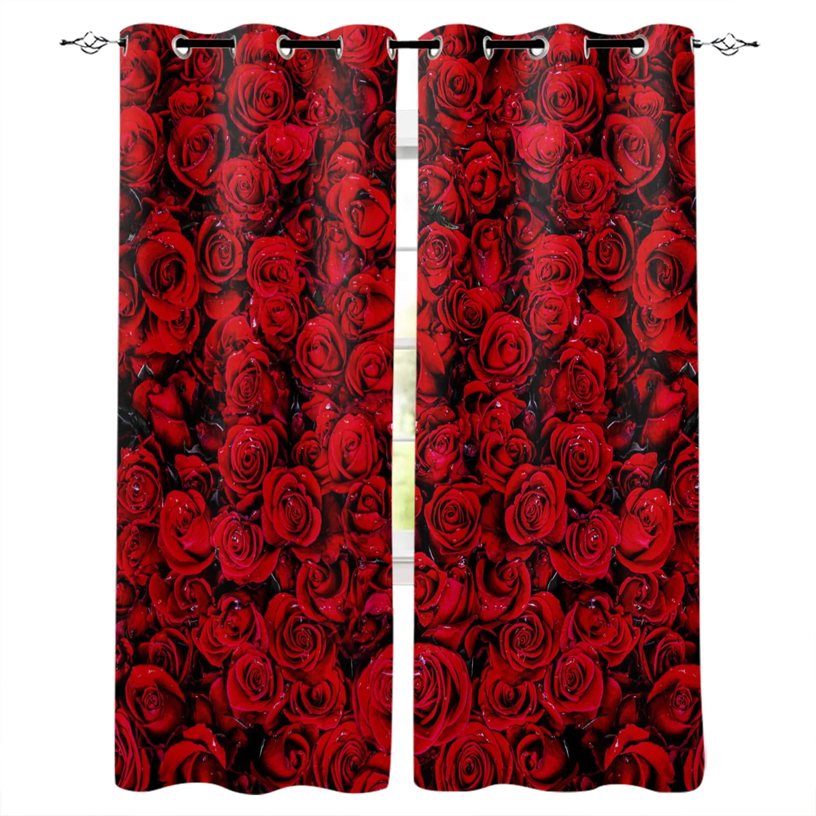 Red Rose Flower Wall Curtains For Living Room Bedroom Window Treatment ...