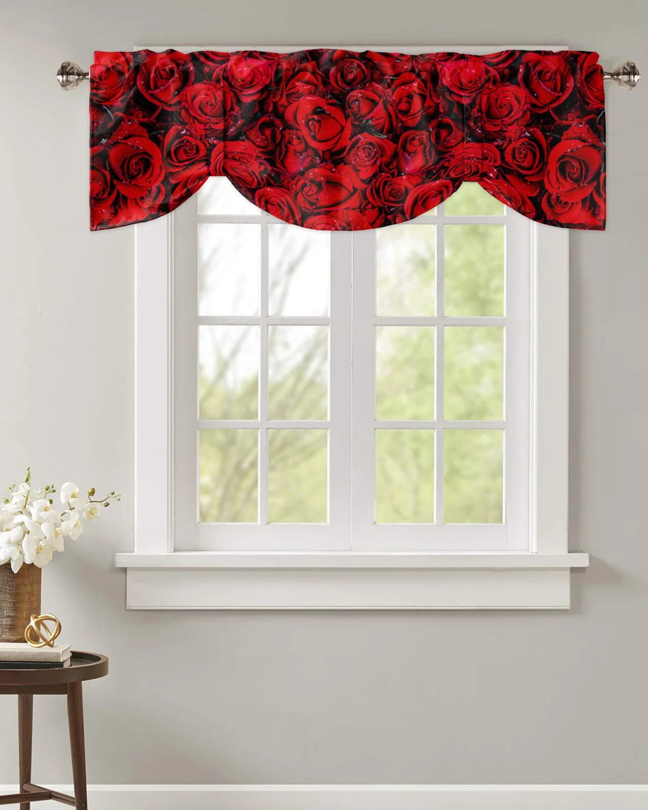 Red Rose Flower Wall Window Valance Curtain Kitchen Cafe Short Curtains ...