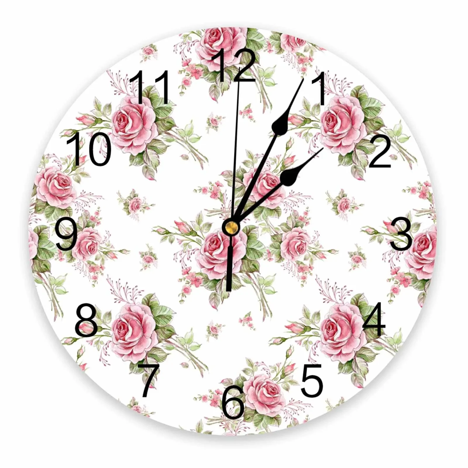 Red Rose Flower Wine Gift Round Wall Clock Acrylic Hanging Silent Time ...