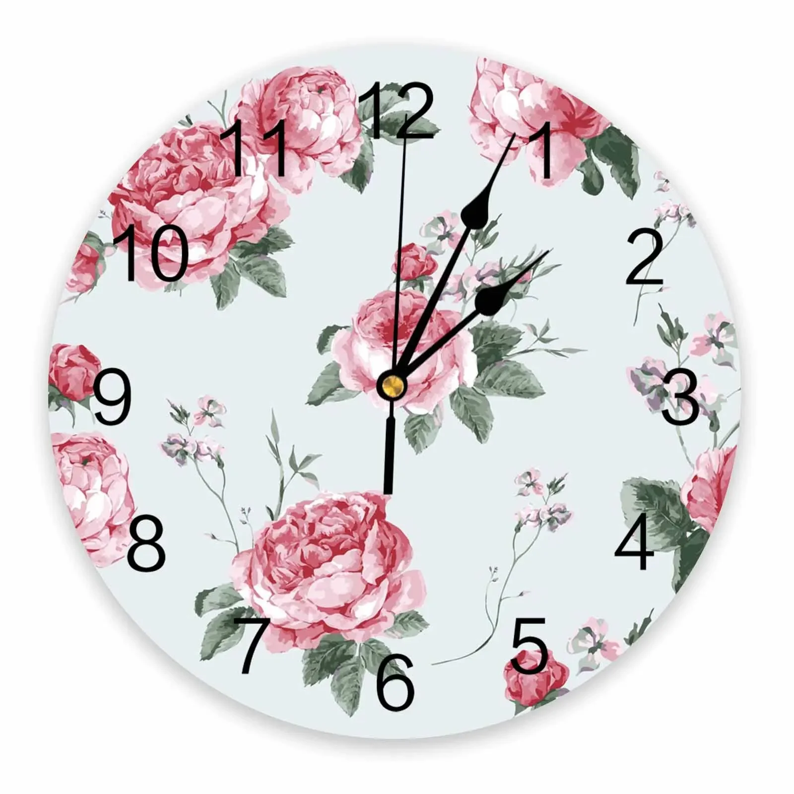 Red Rose Flower Wine Gift Round Wall Clock Acrylic Hanging Silent Time ...
