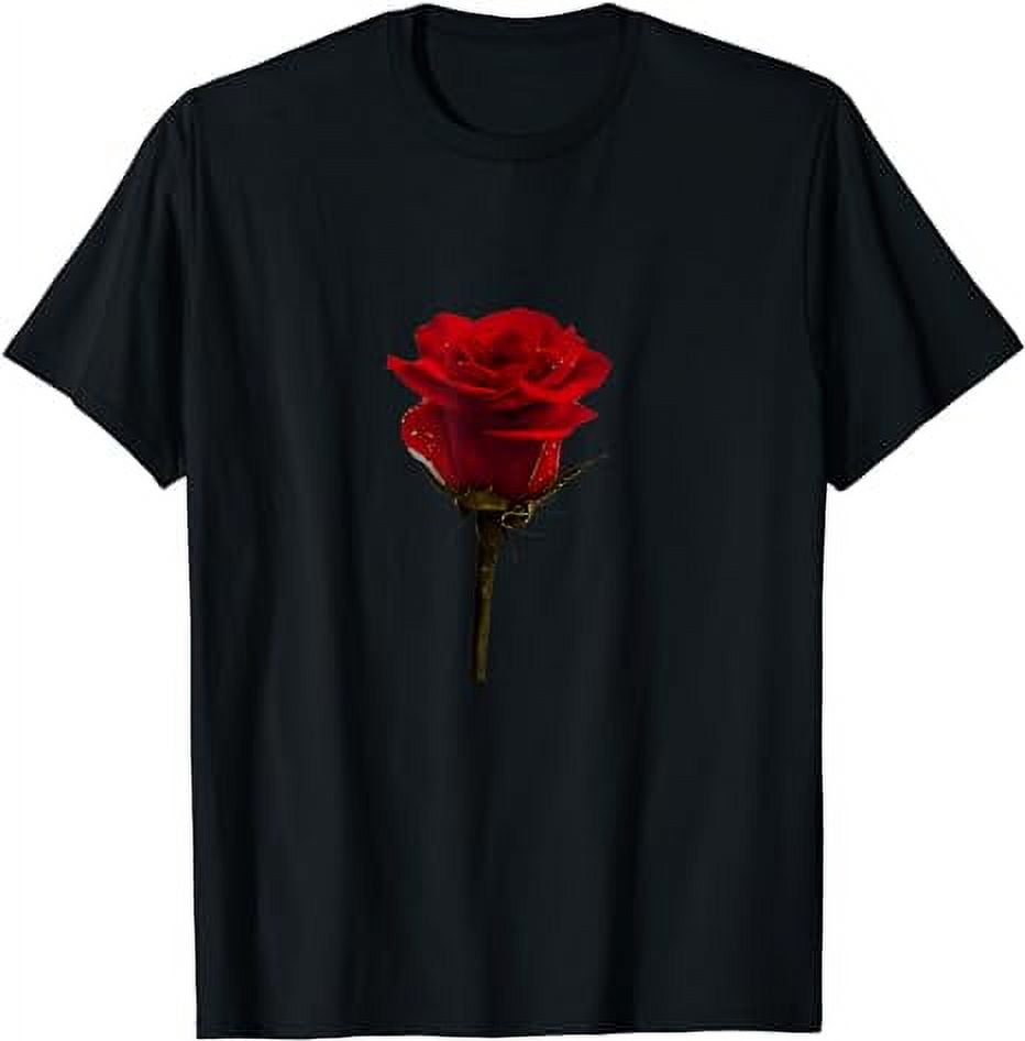 Red Rose Flower black T-Shirt - Walmart.com
