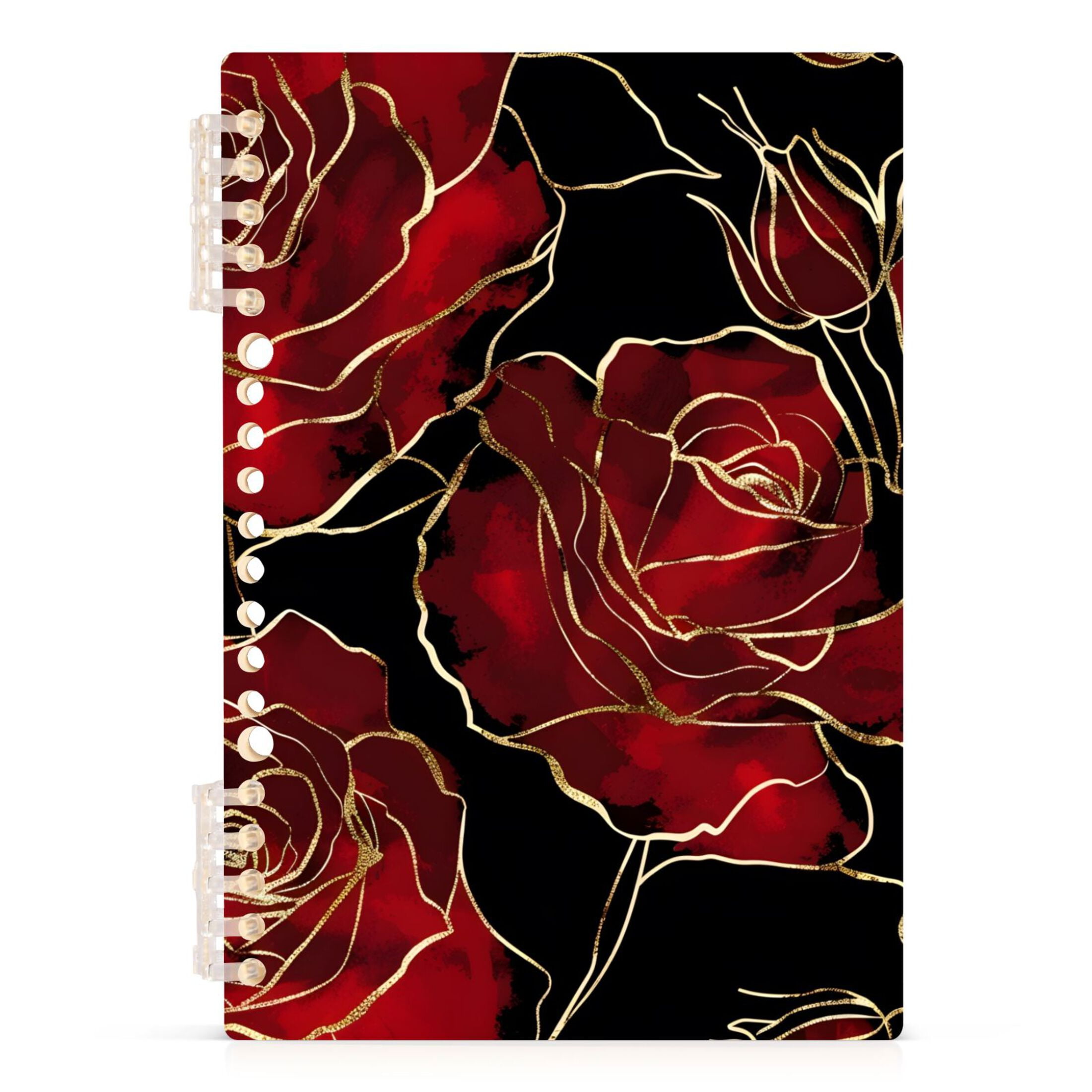 Red Rose Flower with Gold Spiral Journal Notebook College Ruled ...