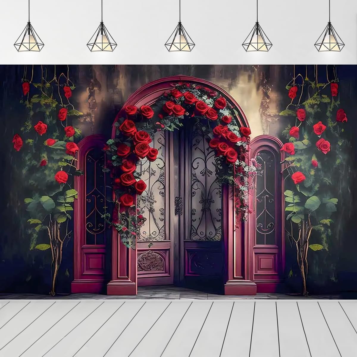 Red Rose Flowers Garden Door Backdrop for Photoshoot Wedding Bridal ...