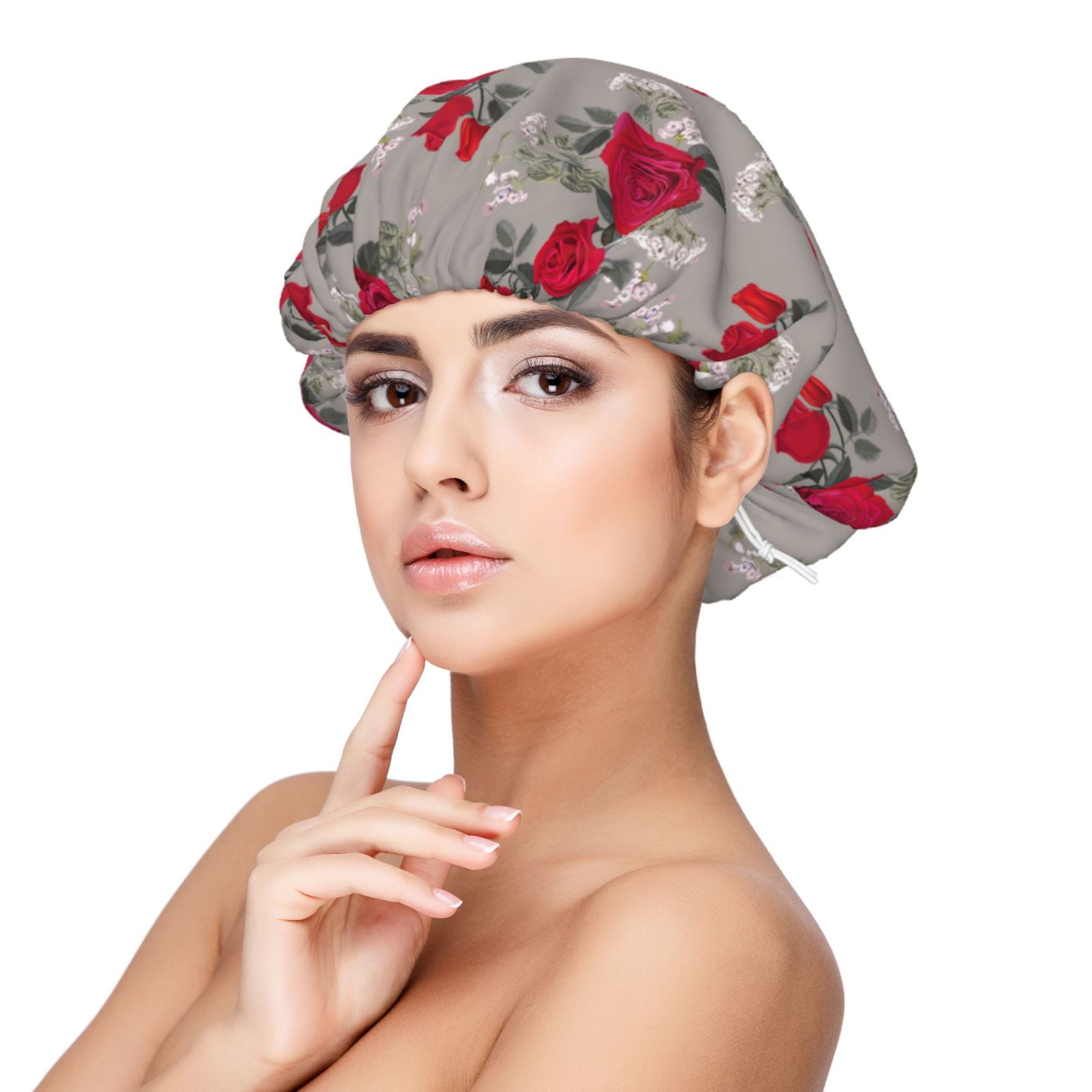Red Rose Flowers Silk Bonnet for Sleeping Women Men, Adjustable Elastic ...