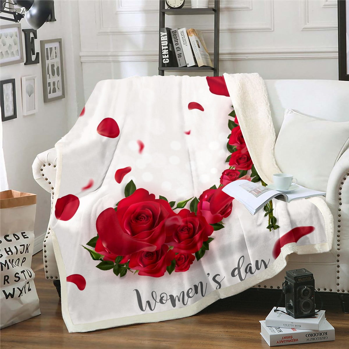 Red Rose Fuzzy Blanket Romance Floral High Heel Fleece Blanket for ...