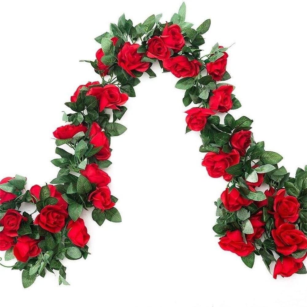 Red Rose Garland,7.6Ft Artificial Silk Rose Vines Plants,Hanging Ivy ...