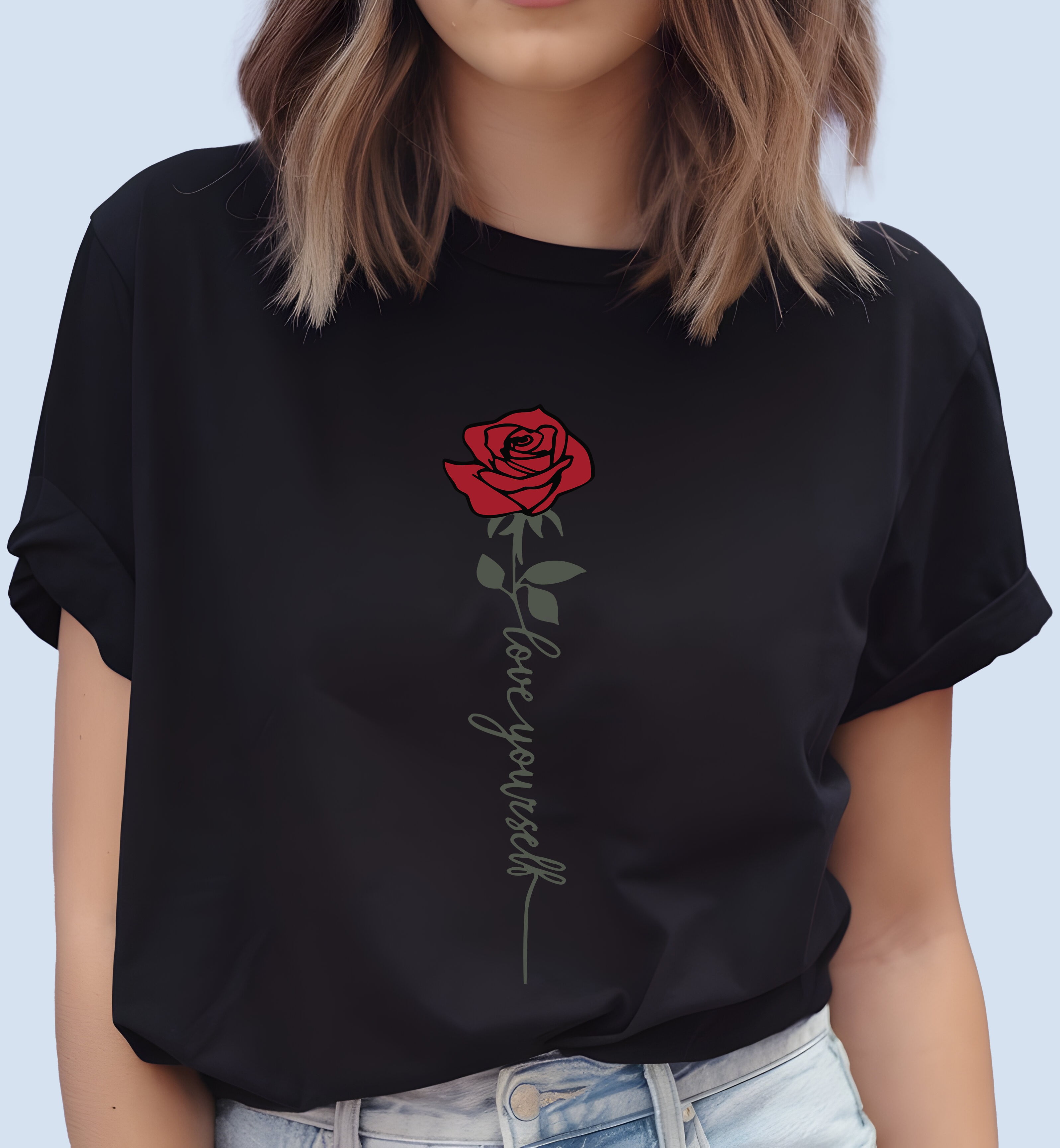 Red Rose Graphic Print T-Shirt For Women Casual Short Sleeve Tee 1 Pcs ...