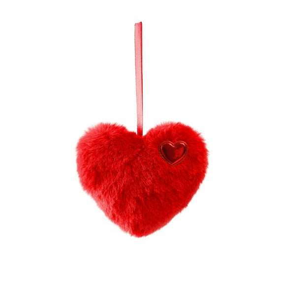 Red Rose Heart-Shaped Charm Plush Ball Ornament, Love Heart Ball Fluffy ...