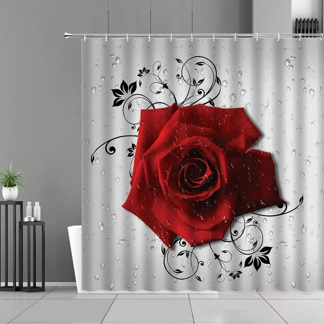 Red Rose In The Rain 3D Printing Shower Curtain Bath Screen Home ...