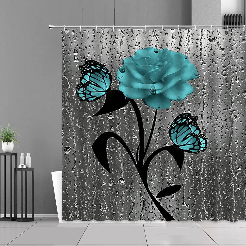 Red Rose In The Rain 3D Printing Shower Curtain Bath Screen Home ...