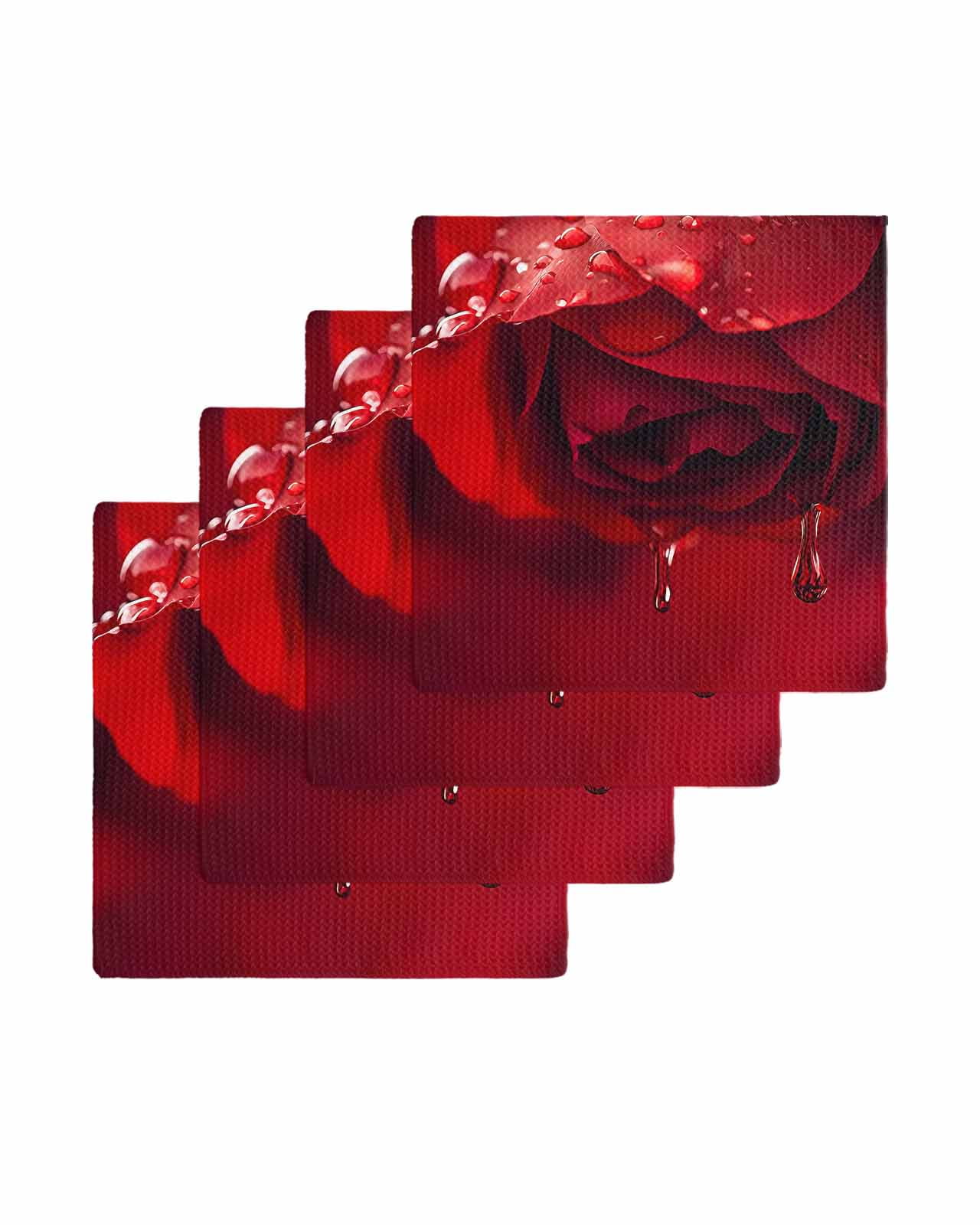 Red Rose Kitchen Dish Towels for Drying Dishes Set of 4, Elegance ...