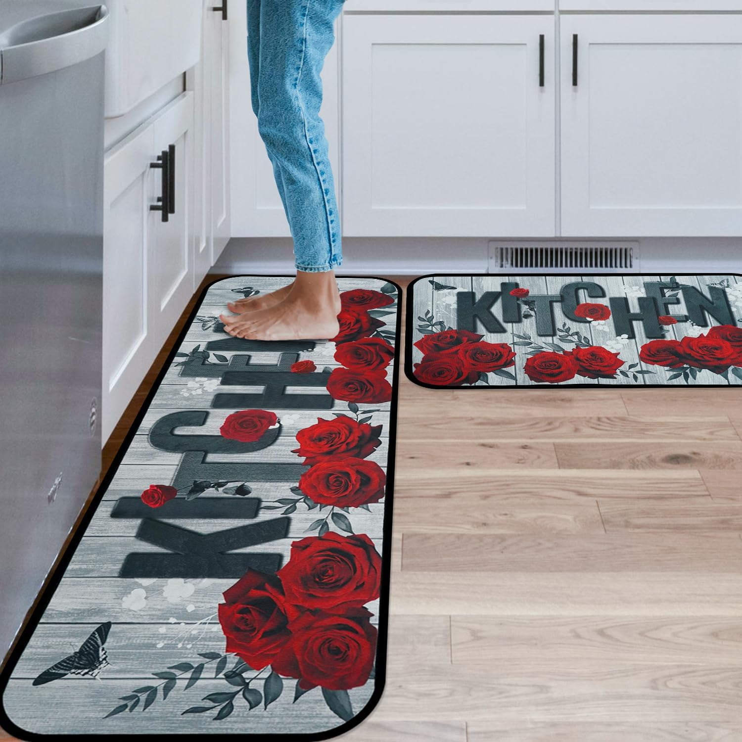 Red Rose Kitchen Rugs and Mats Non Skid Washable, Red Kitchen Sink Mat ...
