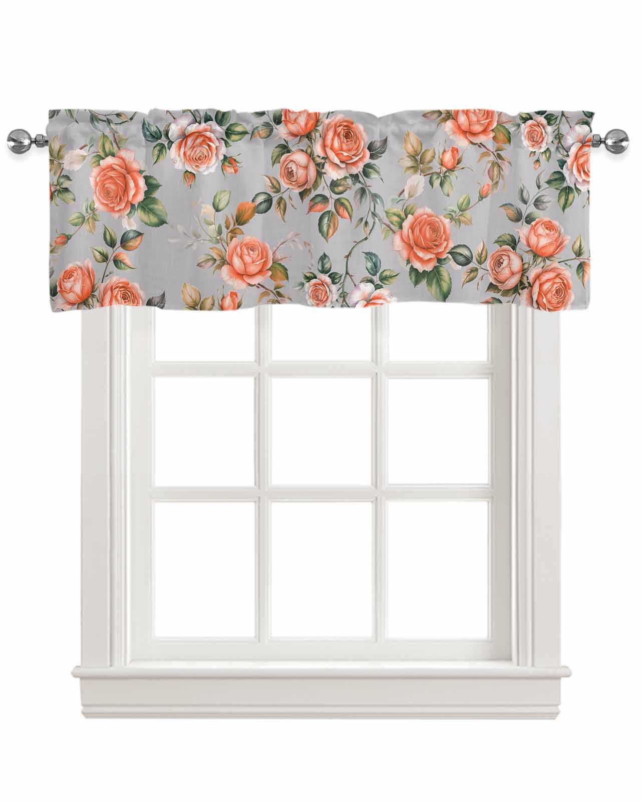 Red Rose Kitchen Valances for Windows Farmhouse Linen Window Valance ...