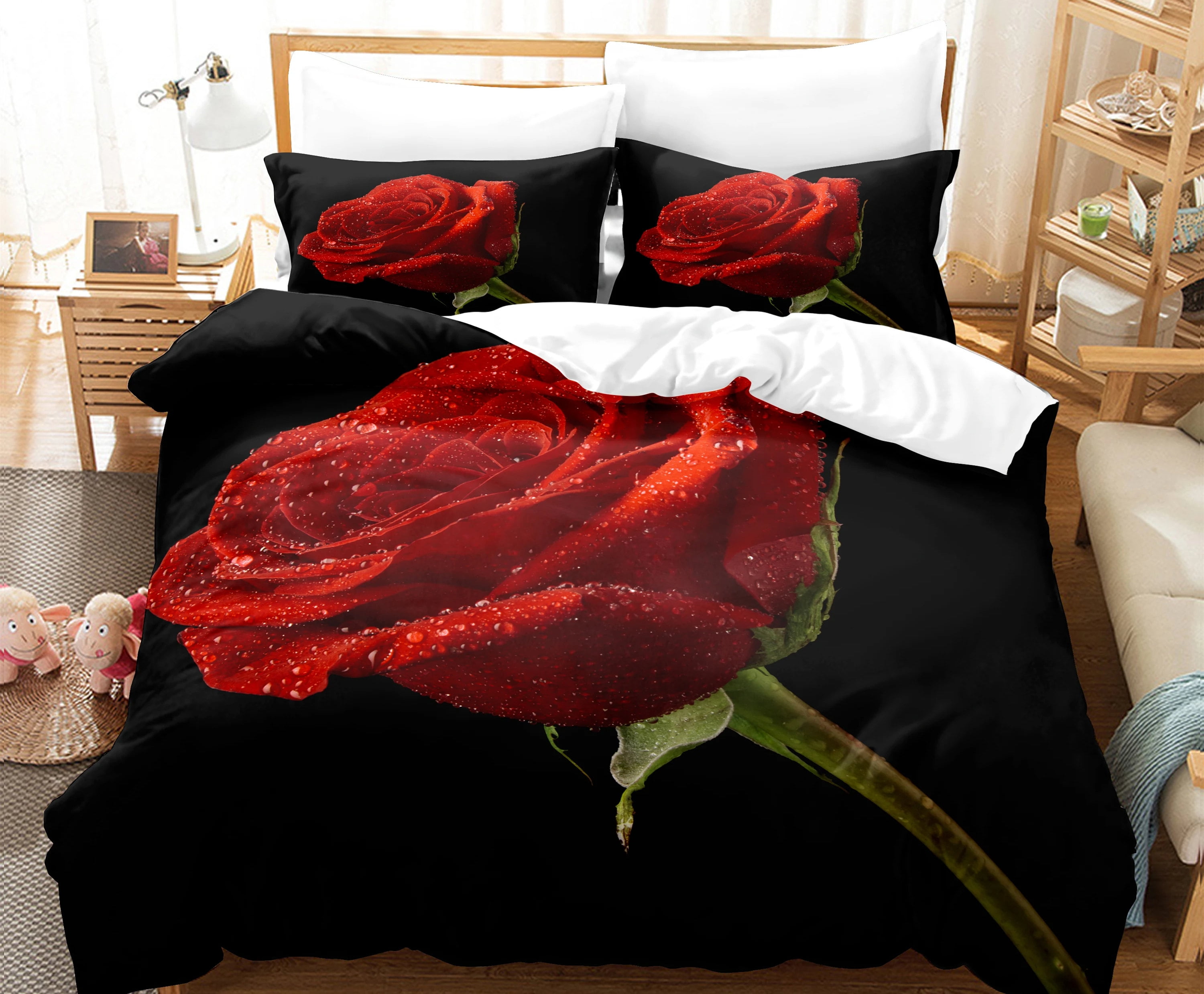 Red Rose Leopard Bedding Set Luxury Comforter Pillowcase Comforter ...