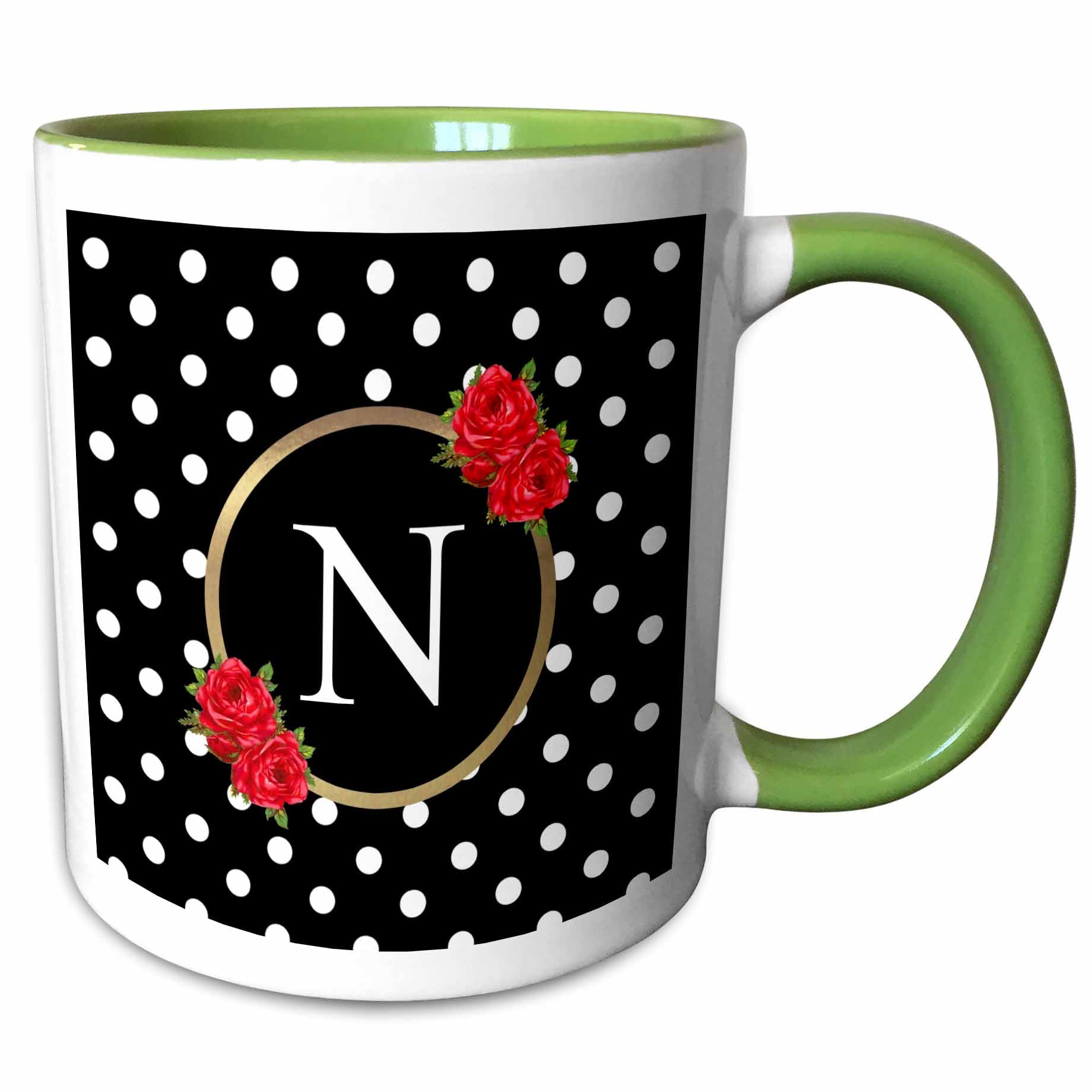 3drose, Red Rose Letter N Monogram Black and White Polka Dots with ...