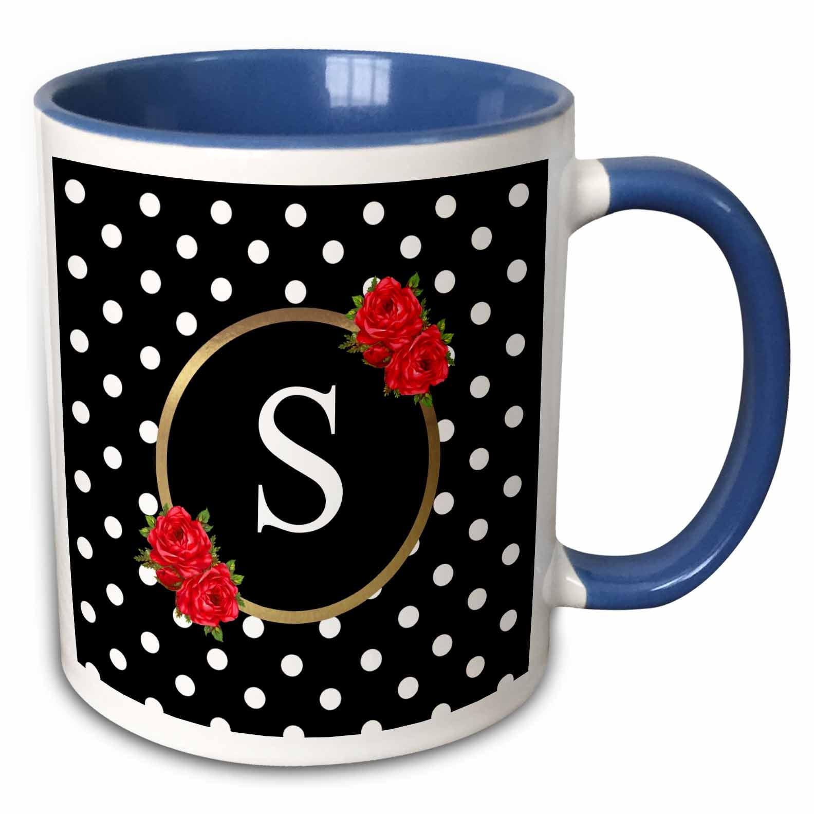 3drose, Red Rose Letter S Monogram Black and White Polka Dots with ...