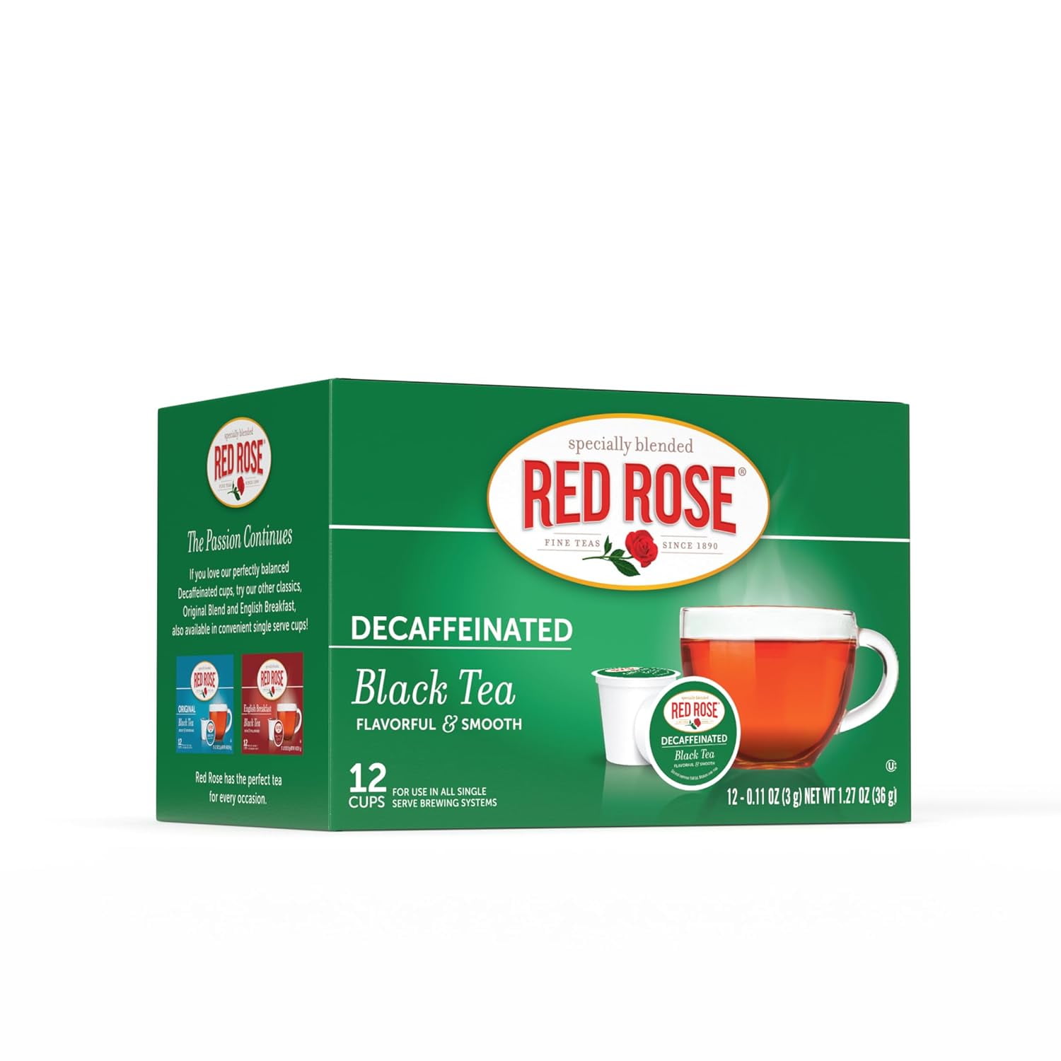 Red Rose Decaffeinated Black Tea, Single Serve K-Cups, 12 Count, Smooth ...