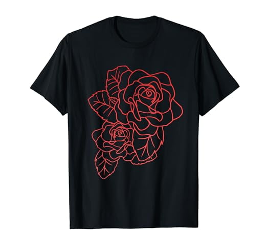 Red Rose Outline Cute Flower Floral Design Girls Gift T-Shirt - Walmart.com